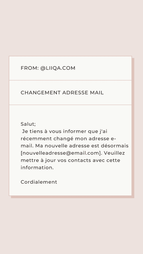 Messages pour informer changement adresse mail - questions à poser